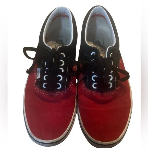 Vans | Shoes | Vans Old Skool Red Black Low Suede Canvas Classic Skate ...
